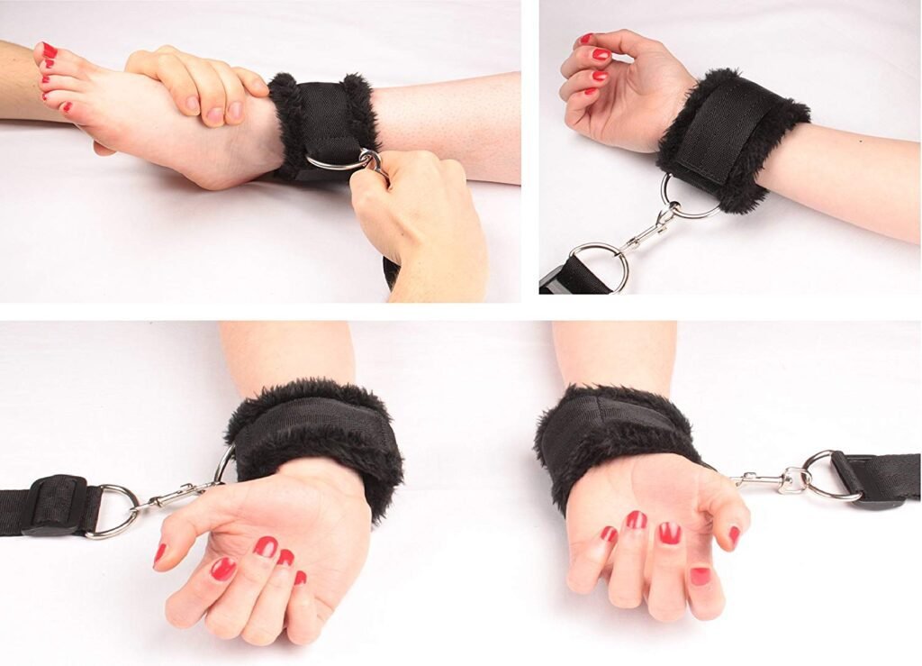 Sensual Set of Bed Restraint Kit Wrist and Ankle Cuffs - Dress Sexy